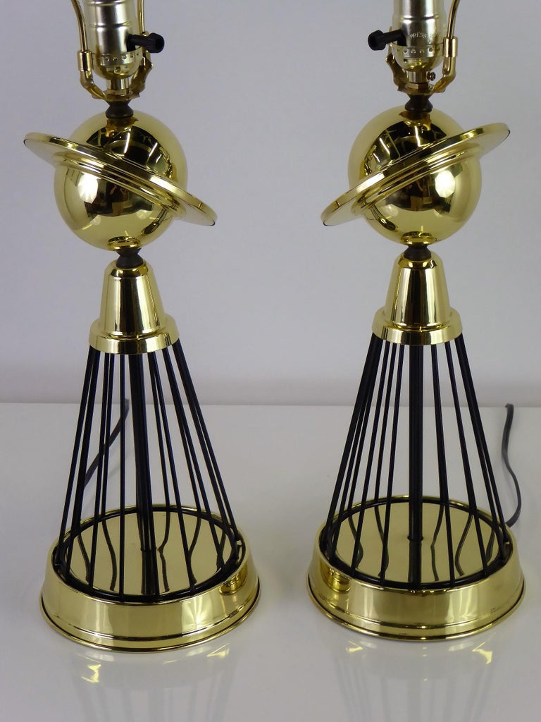 Pair of Vintage 1940s Brass and Wire Saturn Table Lamps at 1stDibs