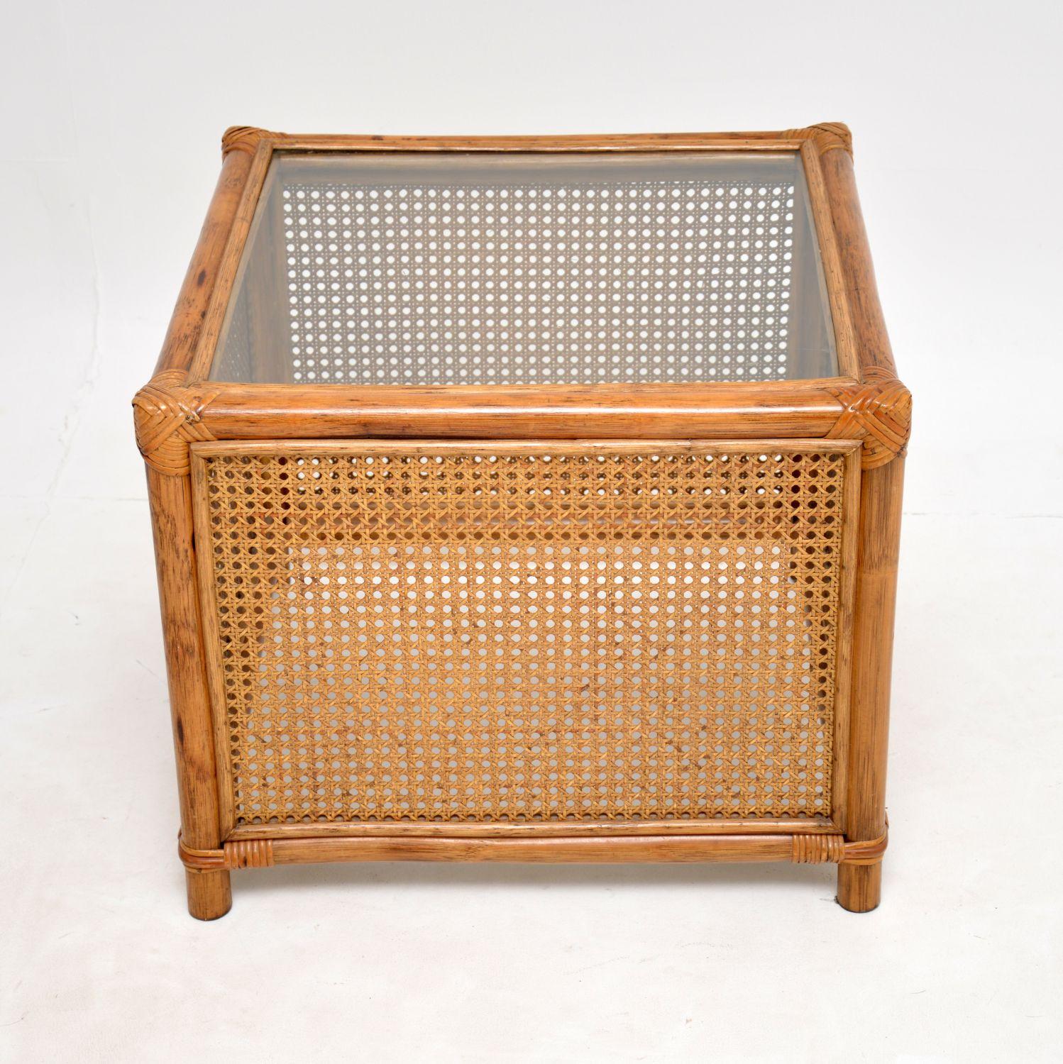 Pair of Vintage 1970's Bamboo and Rattan Side Tables at 1stDibs