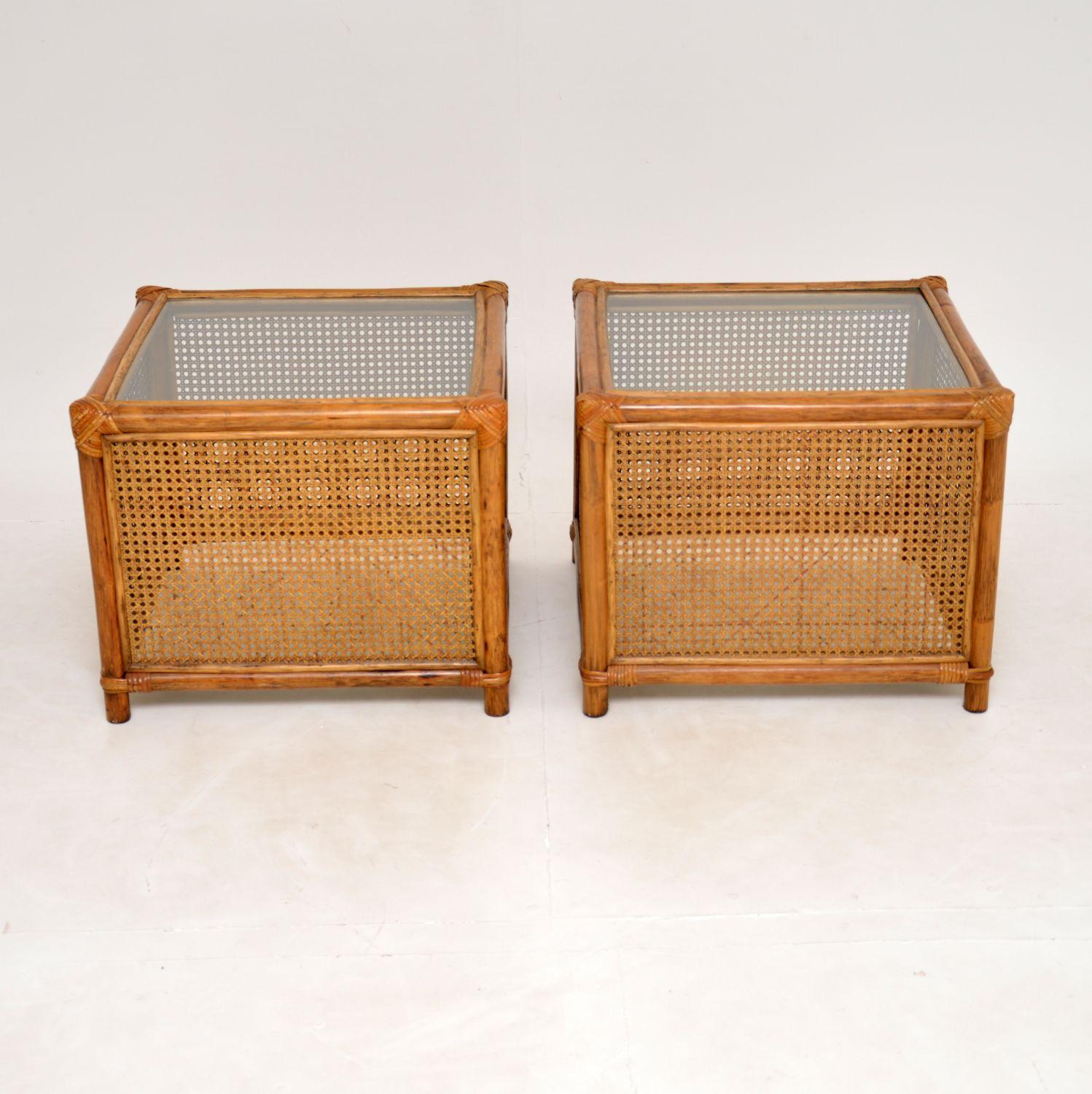 Pair of Vintage 1970's Bamboo and Rattan Side Tables at 1stDibs