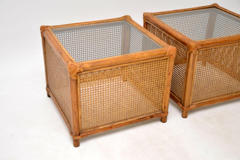 Pair of Vintage 1970's Bamboo and Rattan Side Tables For Sale at 1stDibs