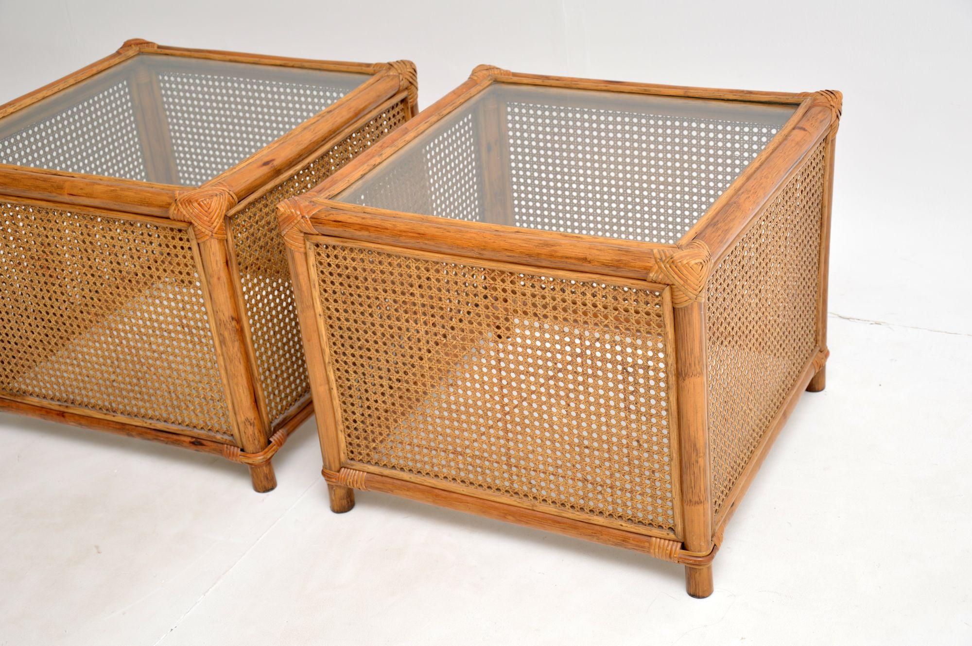 Pair of Vintage 1970's Bamboo and Rattan Side Tables at 1stDibs