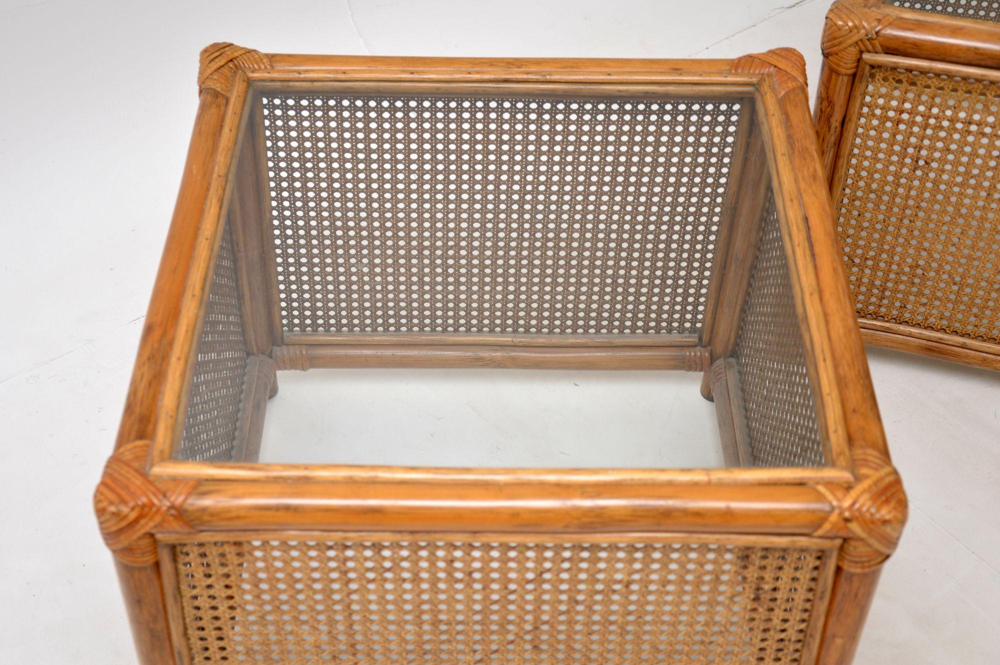 Pair of Vintage 1970's Bamboo and Rattan Side Tables at 1stDibs