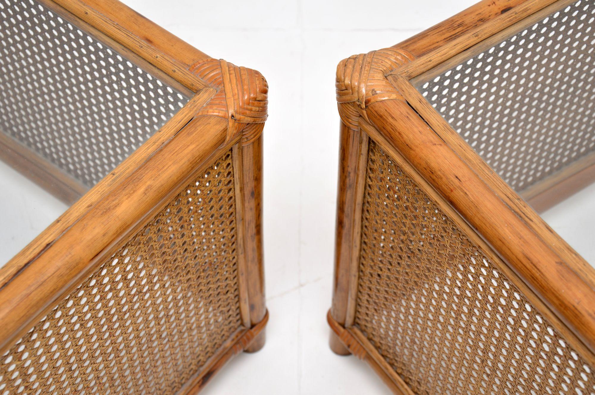 Pair of Vintage 1970's Bamboo and Rattan Side Tables at 1stDibs