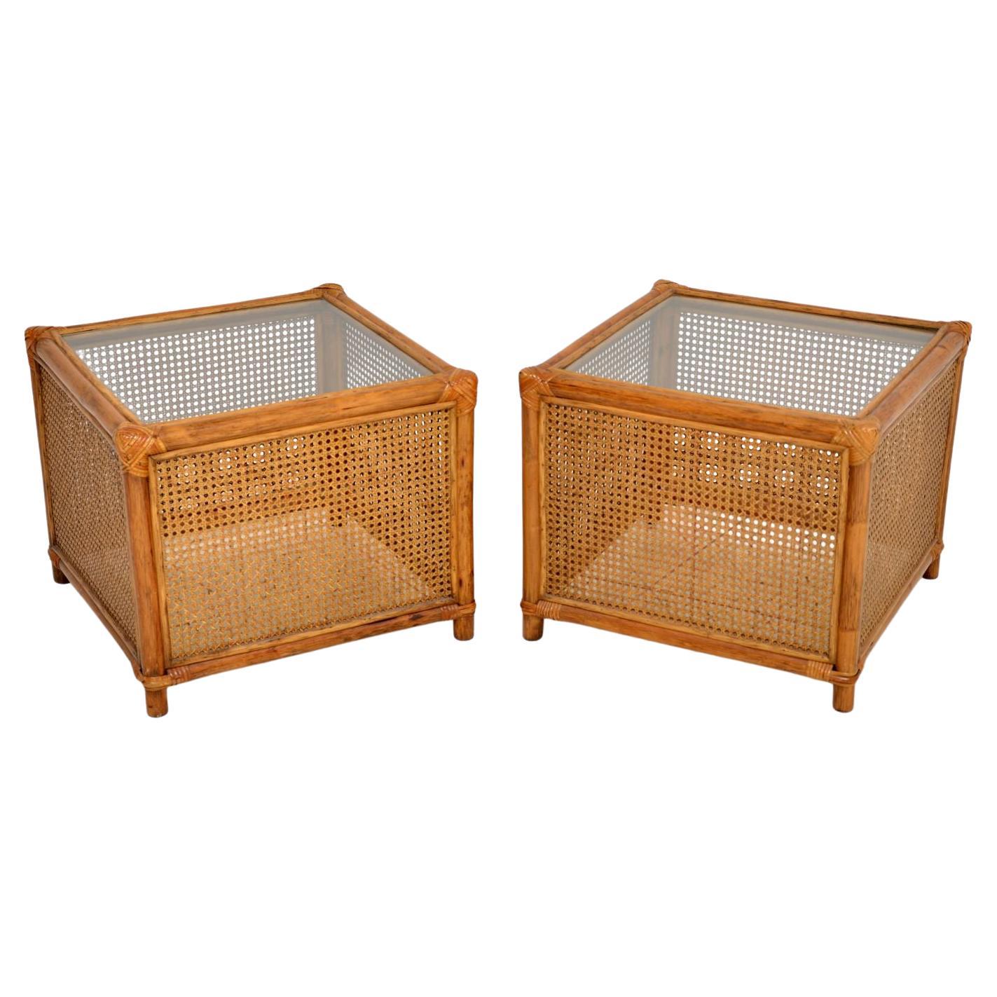 Vintage Rattan and Laminate Side Tables at 1stDibs