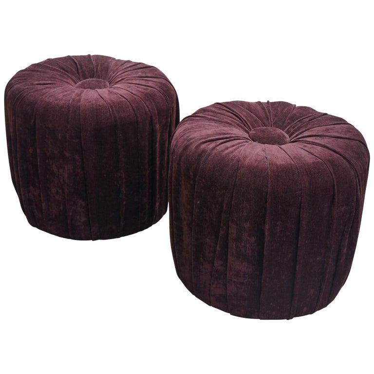 Pair of Vintage 1970s Upholstered Puffs at 1stDibs