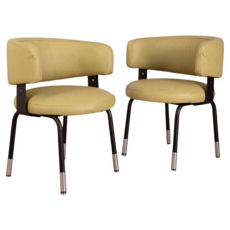 Pair of Vintage 70's Chairs Armchairs in Green Leather For Sale at 1stDibs