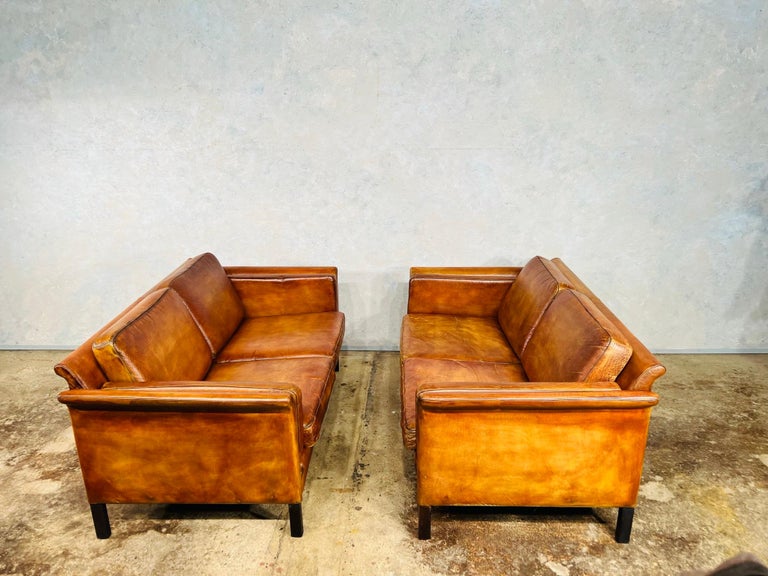 Pair of Vintage 1970s Patinated Light Tan 2 Seater Leather Sofas #676 ...