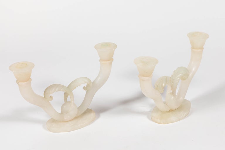 Pair of Vintage Alabaster 2-Arm Candleholders at 1stDibs