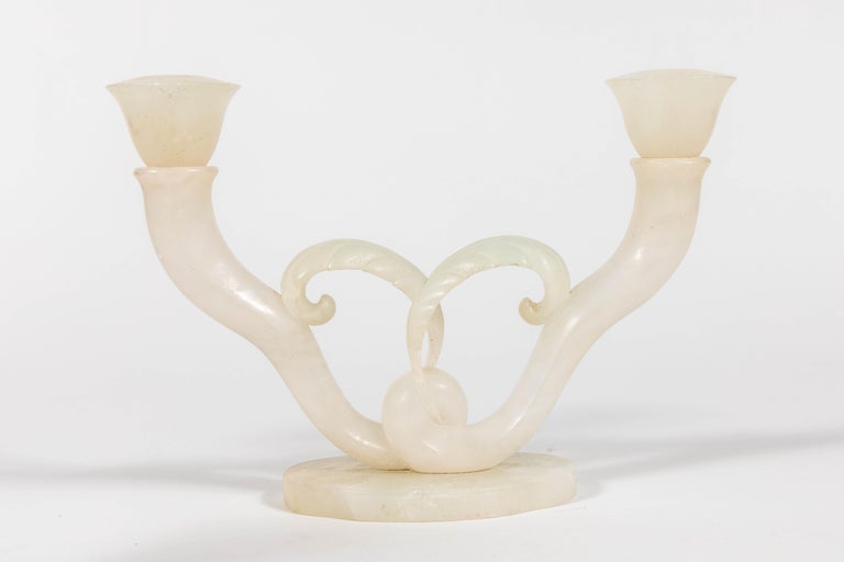 Pair of Vintage Alabaster 2-Arm Candleholders at 1stDibs