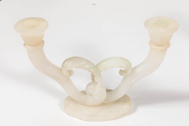 Pair of Vintage Alabaster 2-Arm Candleholders at 1stDibs
