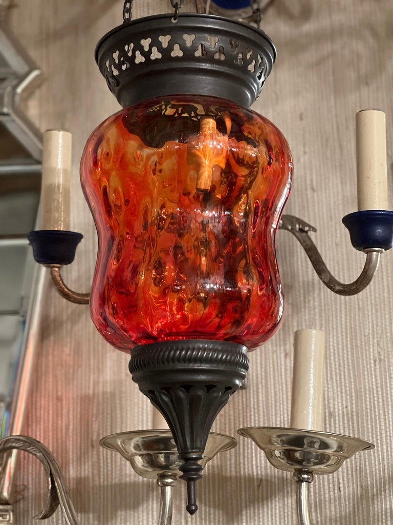 Pair of Vintage Amber Glass Lanterns, Sold Individually For Sale at 1stDibs