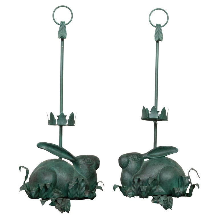 Pair of Vintage American Midcentury Iron Rabbit Candle Holders with ...