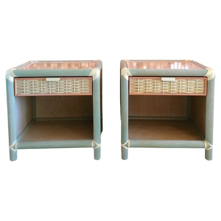Pair of Vintage American Pastel Pencil Reed Bedside Cabinets, C1970s ...