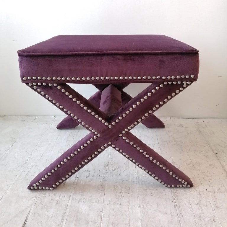 Pair of Vintage American x Base Studded Purple Velvet Foot Stools, USA ...