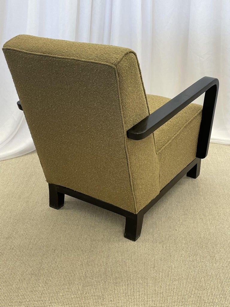 Pair of Vintage Art Deco Lounge / Arm Chairs, Ebony Wood, Boucle ...
