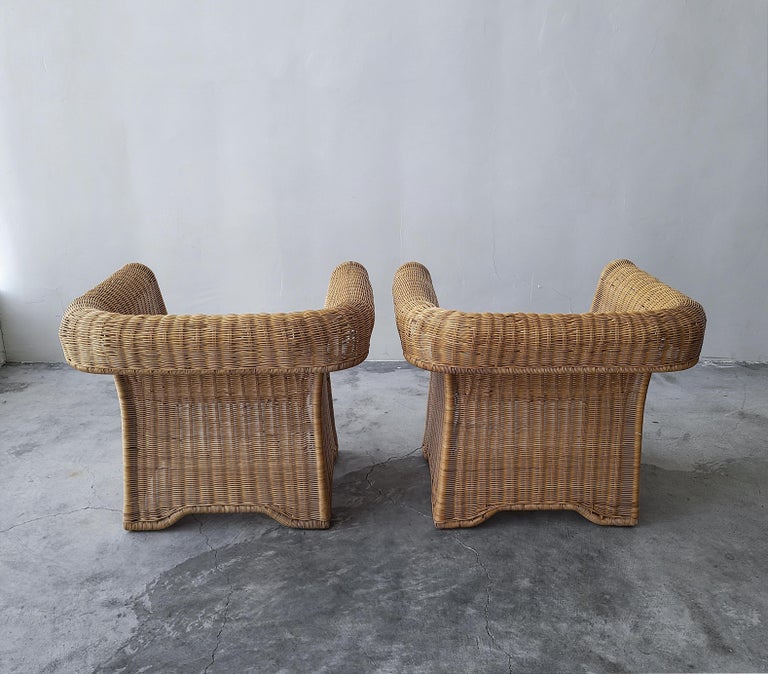Pair of Vintage Arurog Wicker Chairs For Sale at 1stDibs
