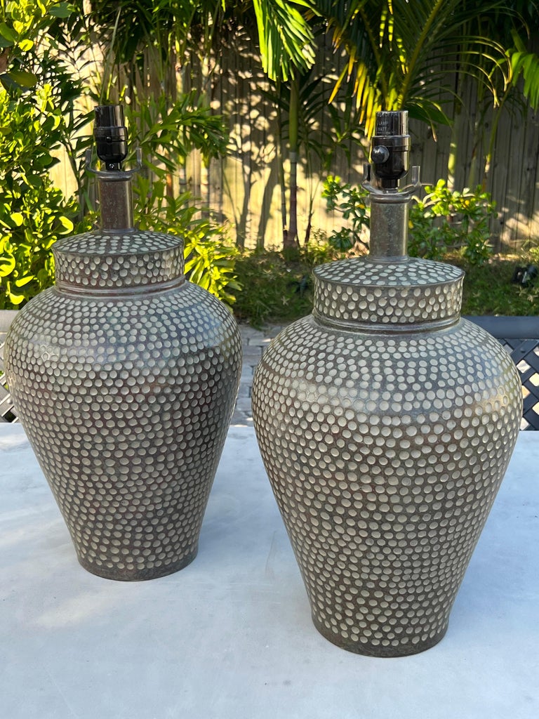 Pair of Vintage Asian Ginger Jar Lamps in Hammered Resin For Sale at ...