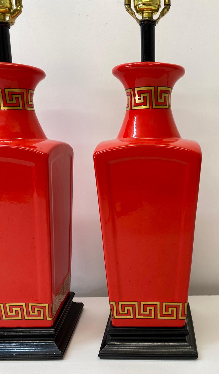 Pair of Vintage Asian Inspired Chinese Red Table Lamps, circa 1960 For ...