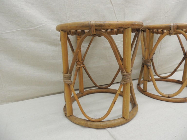 Pair of Vintage Bamboo and Rattan Round Stools or Side Tables at ...