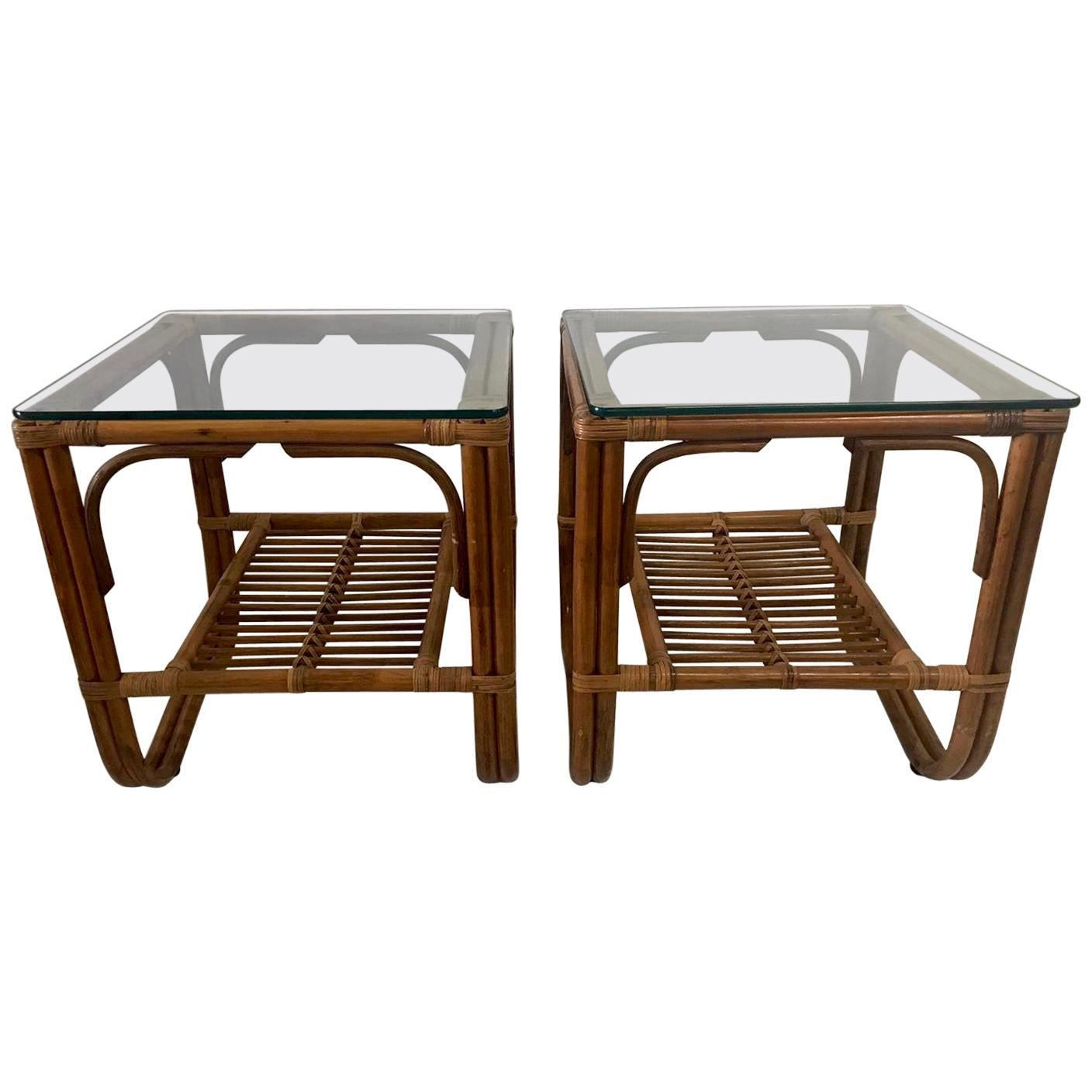 Pair of Vintage Bent Bamboo Side-Tables or End-Tables at 1stDibs
