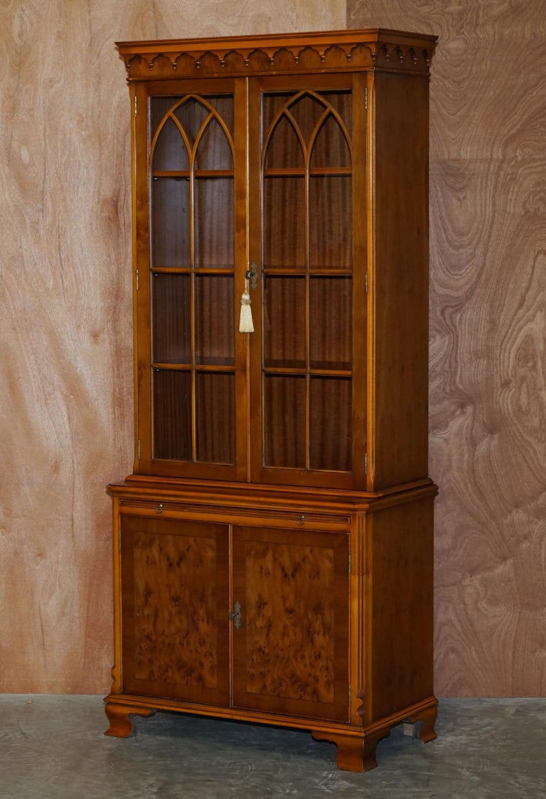 Pair of Vintage Bevan Funnell Burr Yew Wood Glazed Door Bookcase ...