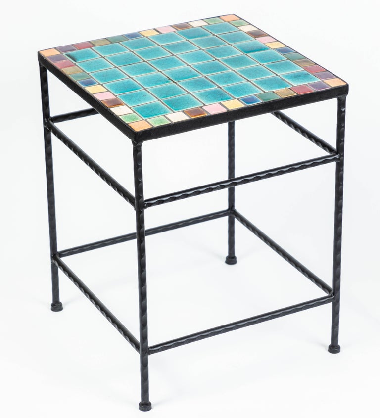 Pair of Vintage Black Iron and Tile Top Side Tables at 1stDibs