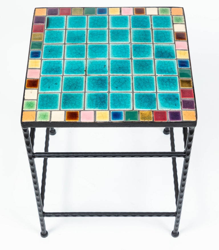 Pair of Vintage Black Iron and Tile Top Side Tables at 1stDibs
