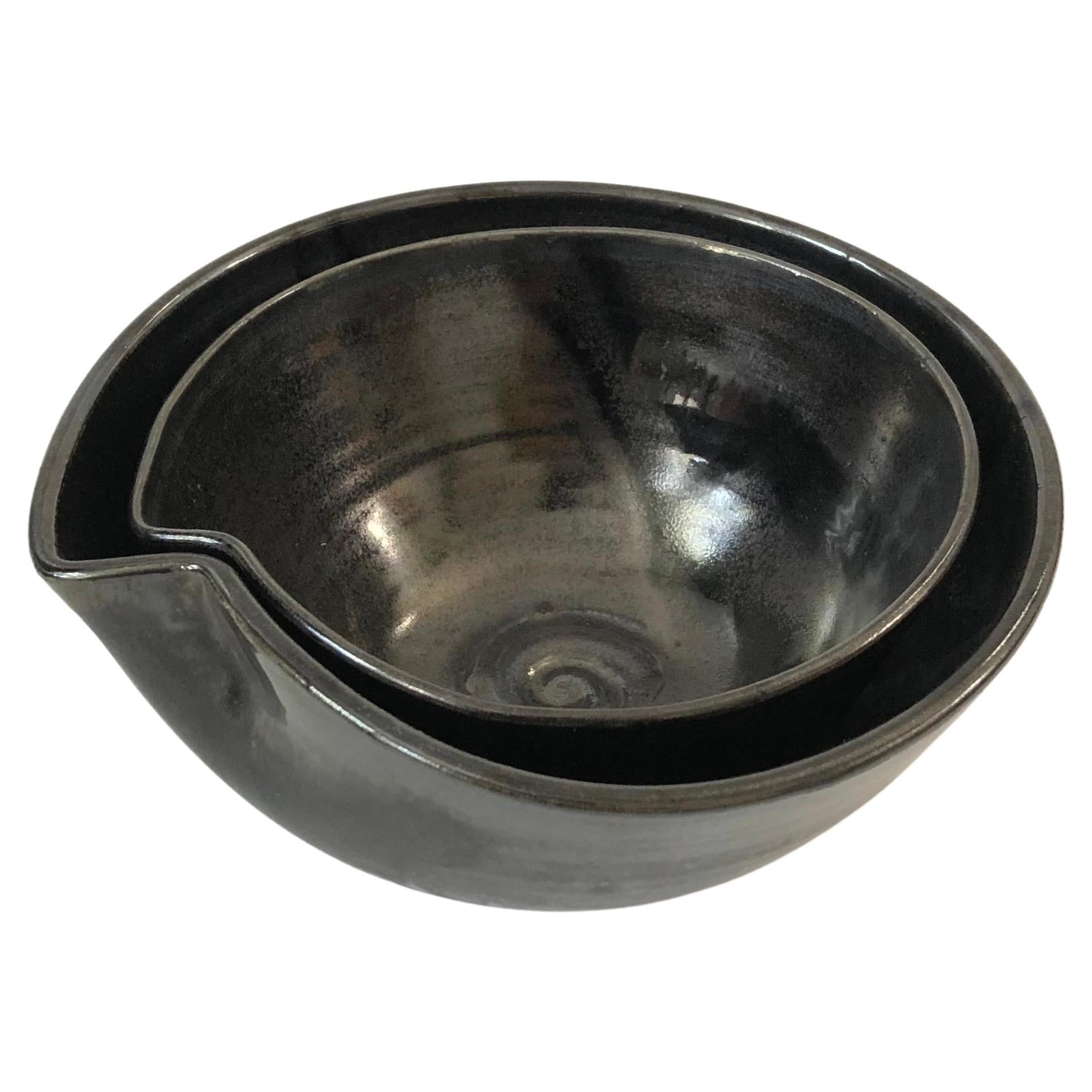 Set of Three Arts and Crafts Matte Green Pottery Stacking Bowls, circa ...