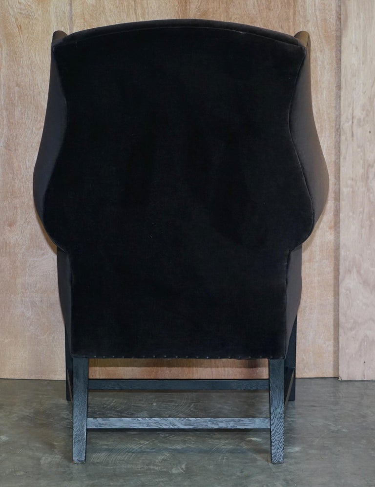 Pair of Vintage Black Velvet Upholstered George Hepplewhite Wingback ...