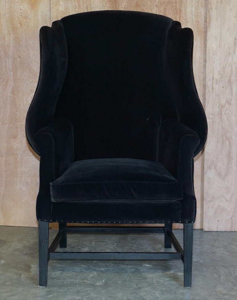 Pair of Vintage Black Velvet Upholstered George Hepplewhite Wingback ...