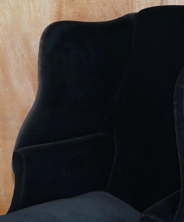 Pair of Vintage Black Velvet Upholstered George Hepplewhite Wingback ...