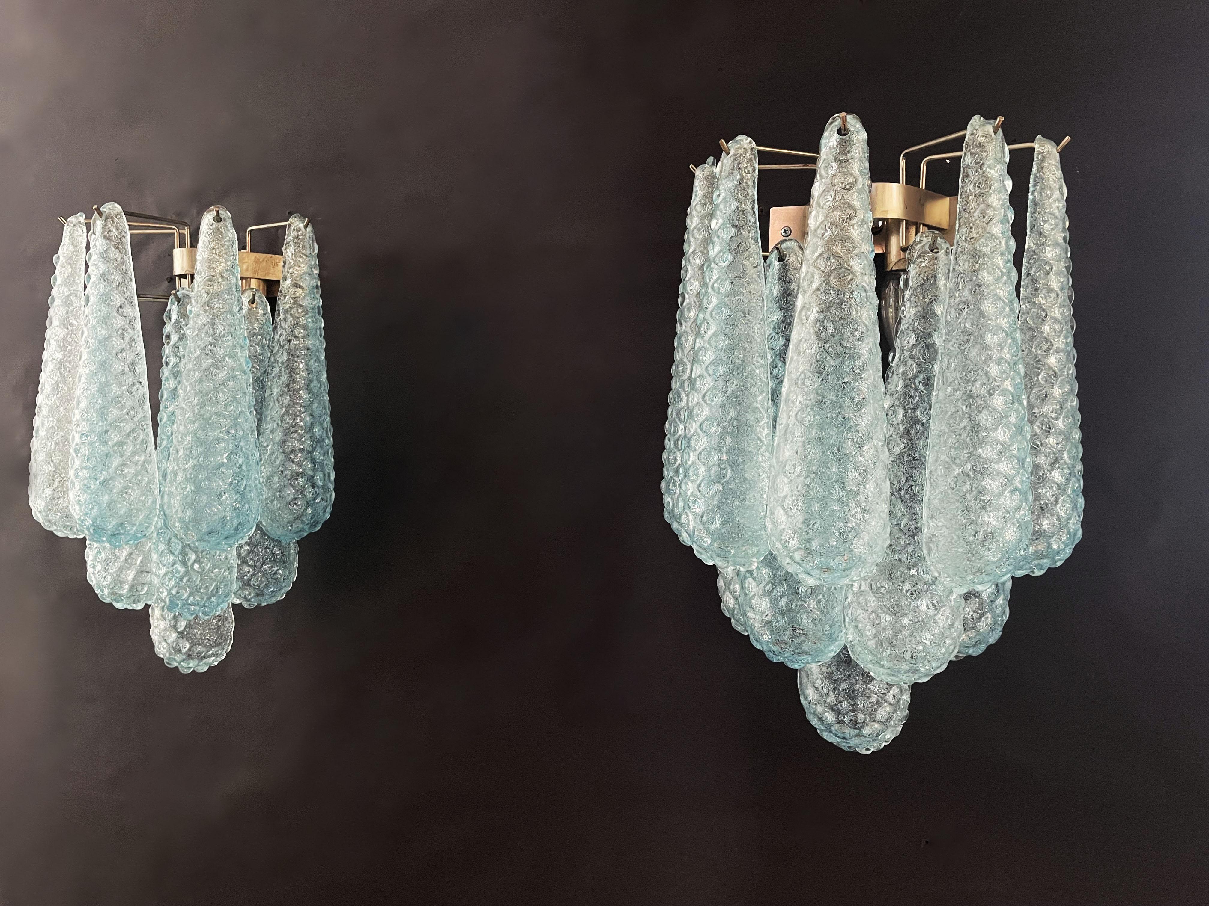 Pair of vintage blue glass petals drop wall sconce For Sale at 1stDibs