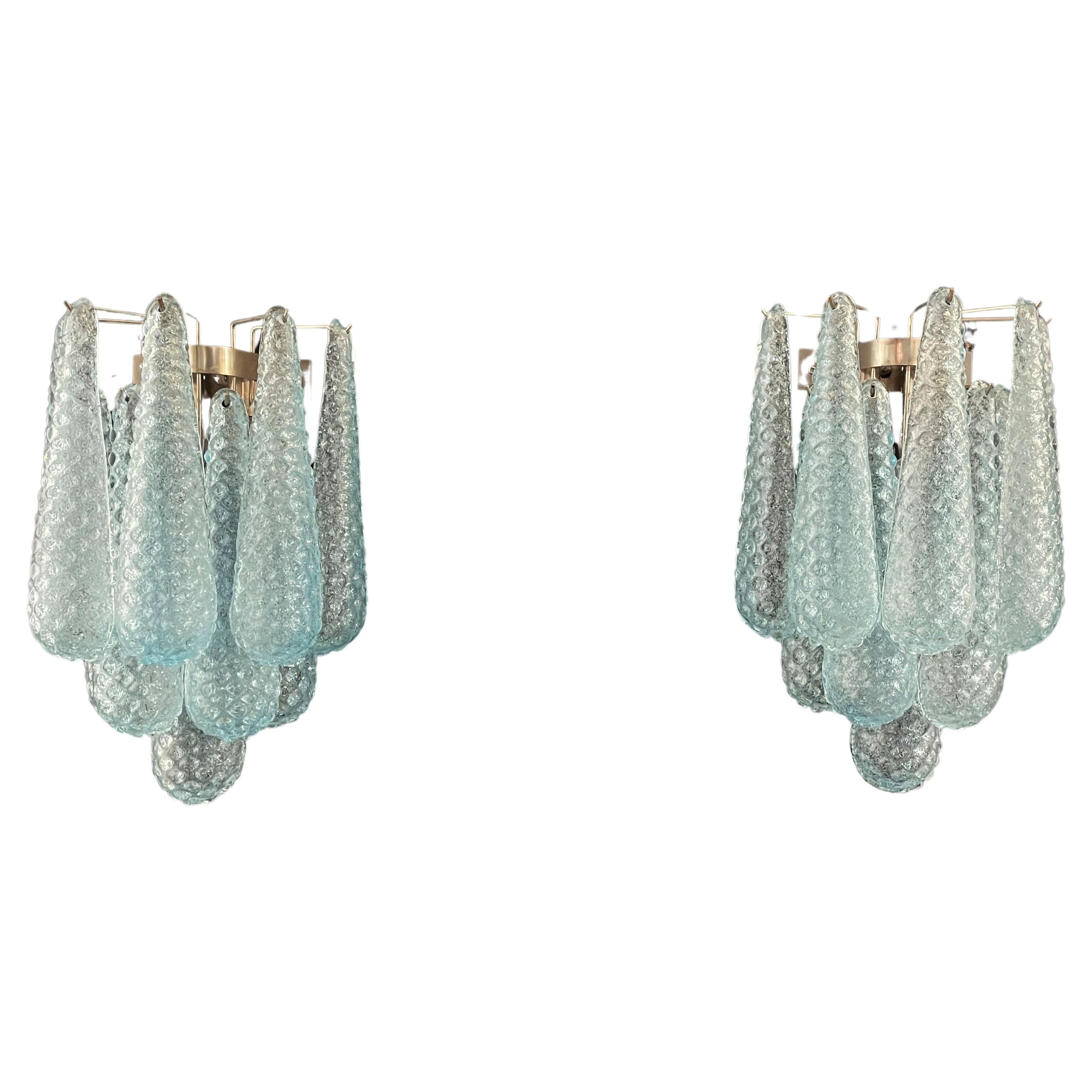 Pair of vintage blue glass petals drop wall sconce For Sale at 1stDibs