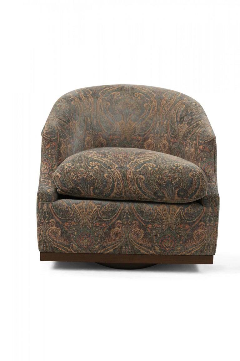Pair of Vintage Blue Paisley Patterned Velvet Swivel Club Chairs For ...