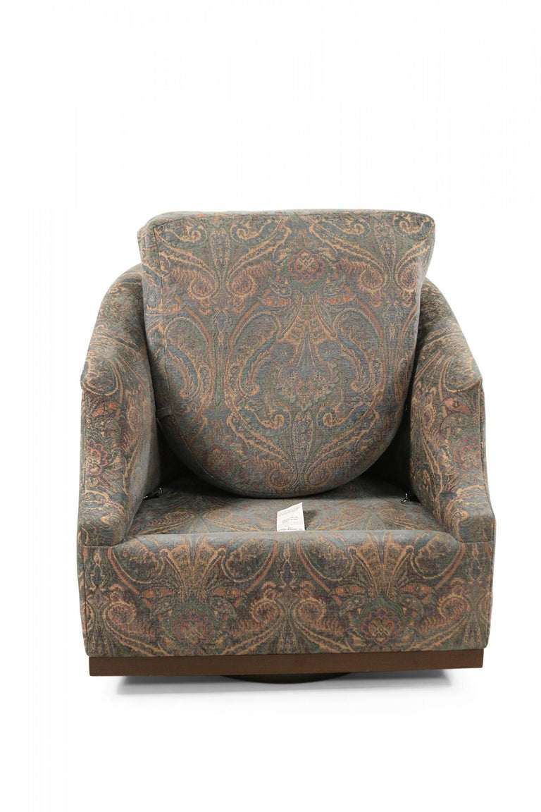 Pair of Vintage Blue Paisley Patterned Velvet Swivel Club Chairs For ...