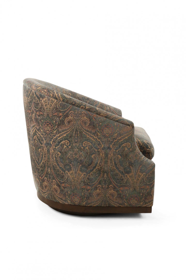 Pair of Vintage Blue Paisley Patterned Velvet Swivel Club Chairs For ...