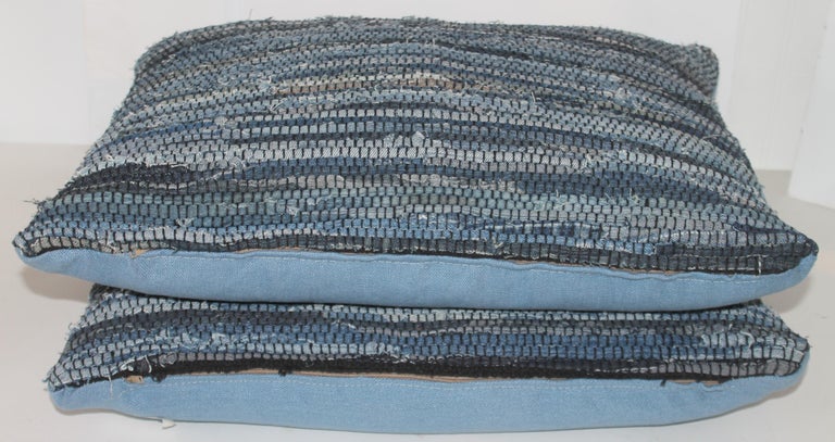 Pair of Vintage Blue Rag Rug Custom Made Pillows, '2 Sets' For Sale at ...