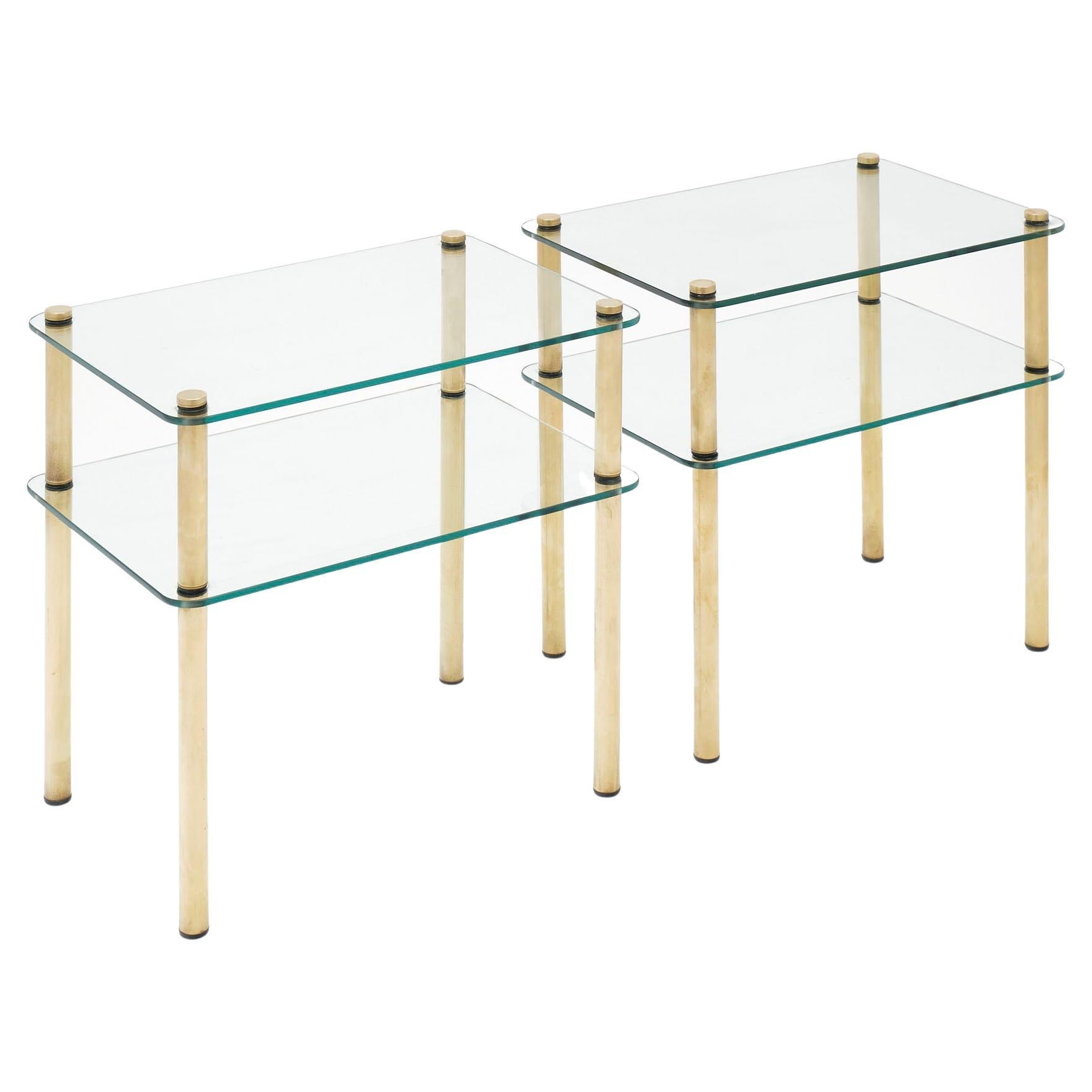 Vintage French Pair of Brass and Leather Side Tables at 1stDibs