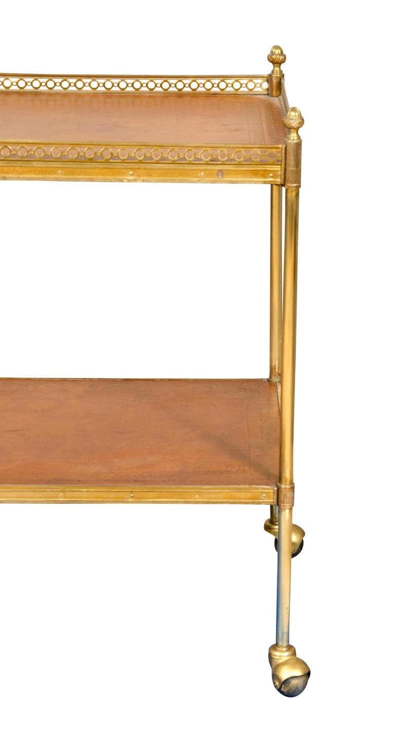 Pair of Vintage Brass and Leather End Tables at 1stDibs