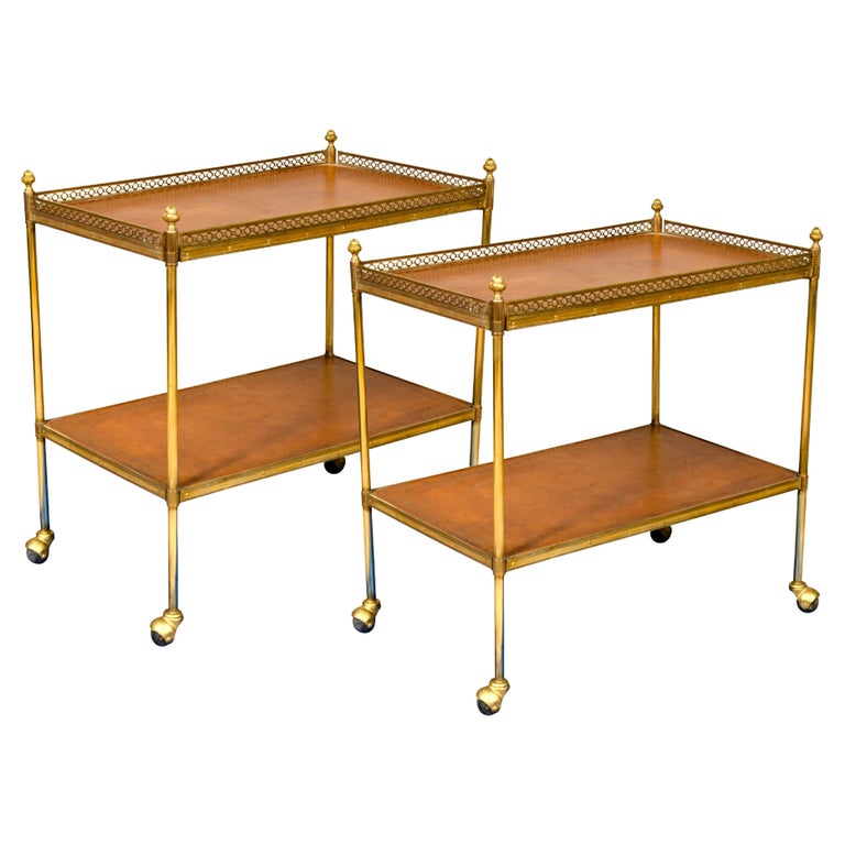 Pair of Vintage Brass and Leather End Tables at 1stDibs
