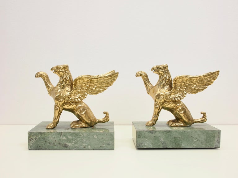 Pair of Vintage Brass Gryphon Figurines at 1stDibs