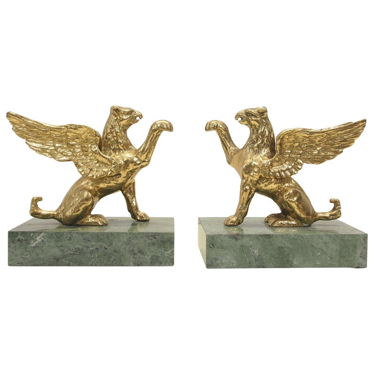 Pair of Vintage Brass Gryphon Figurines at 1stDibs