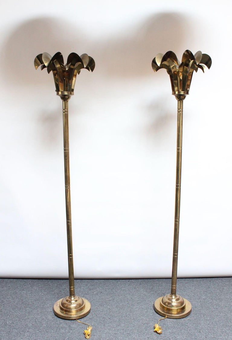 Pair of Vintage Brass "Palm Tree Frond" Floor Lamps by Hart Associates ...