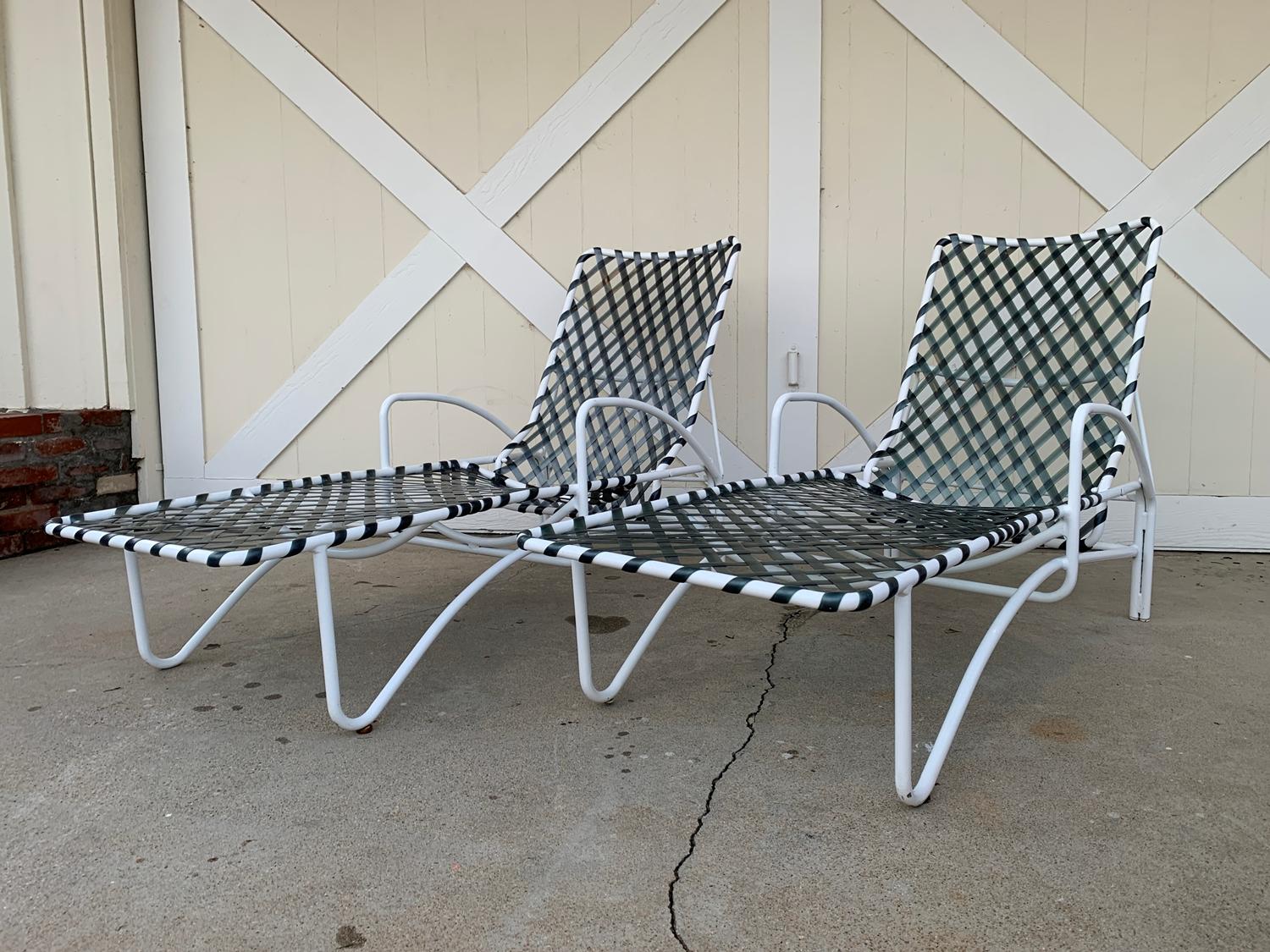 Pair of Vintage Brown Jordan Lido Chaise Lounges with Vinyl Straps For ...