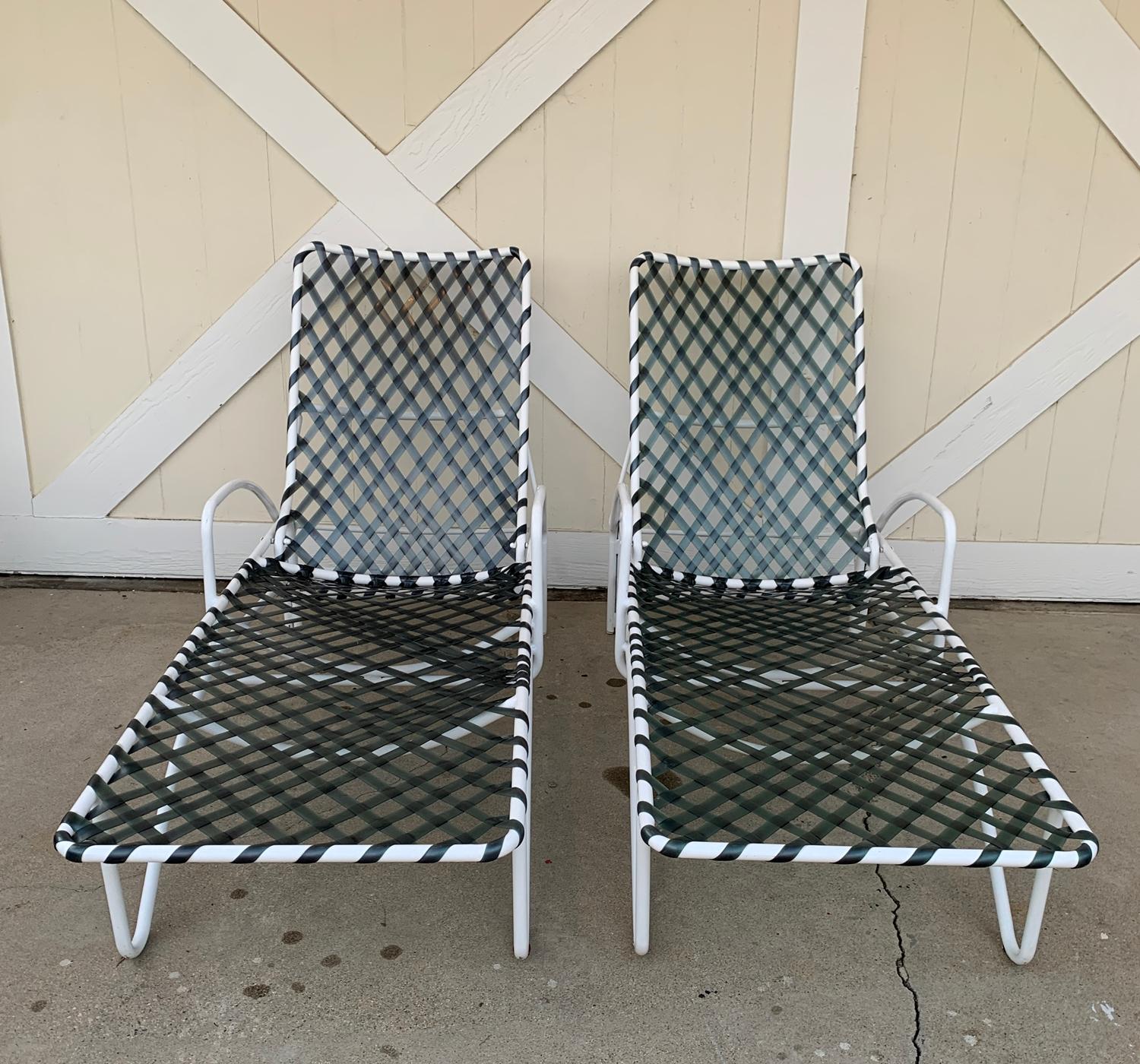 Pair of Vintage Brown Jordan Lido Chaise Lounges with Vinyl Straps For ...