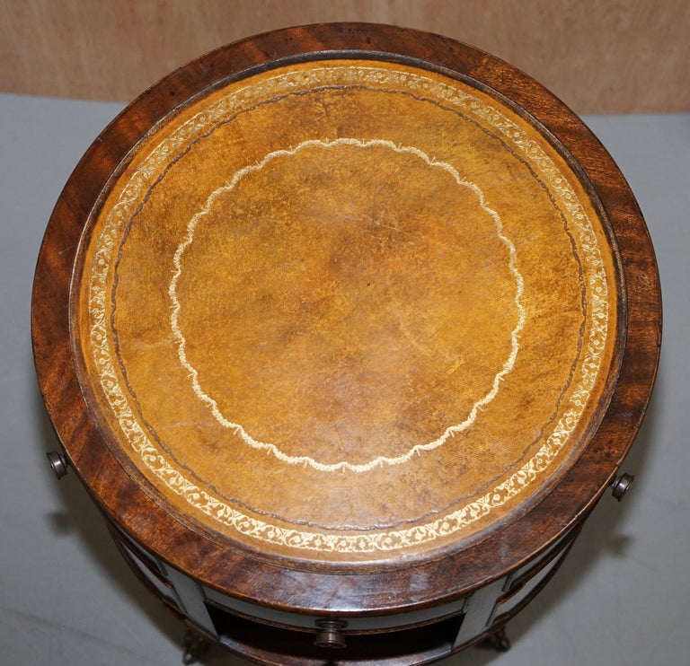 Pair of Vintage Brown Leather Topped Revolving Bookcases Side Table ...