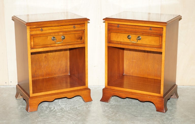 Pair of Vintage Burr Yew Wood Lamp Side End Wine Tables Butlers Serving ...