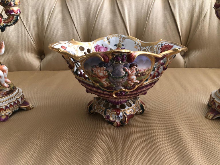 Pair of Vintage Capodimonte Candelabra and Compote at 1stDibs