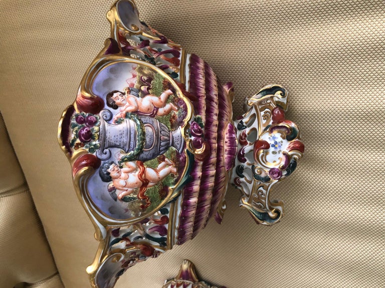Pair of Vintage Capodimonte Candelabra and Compote at 1stDibs