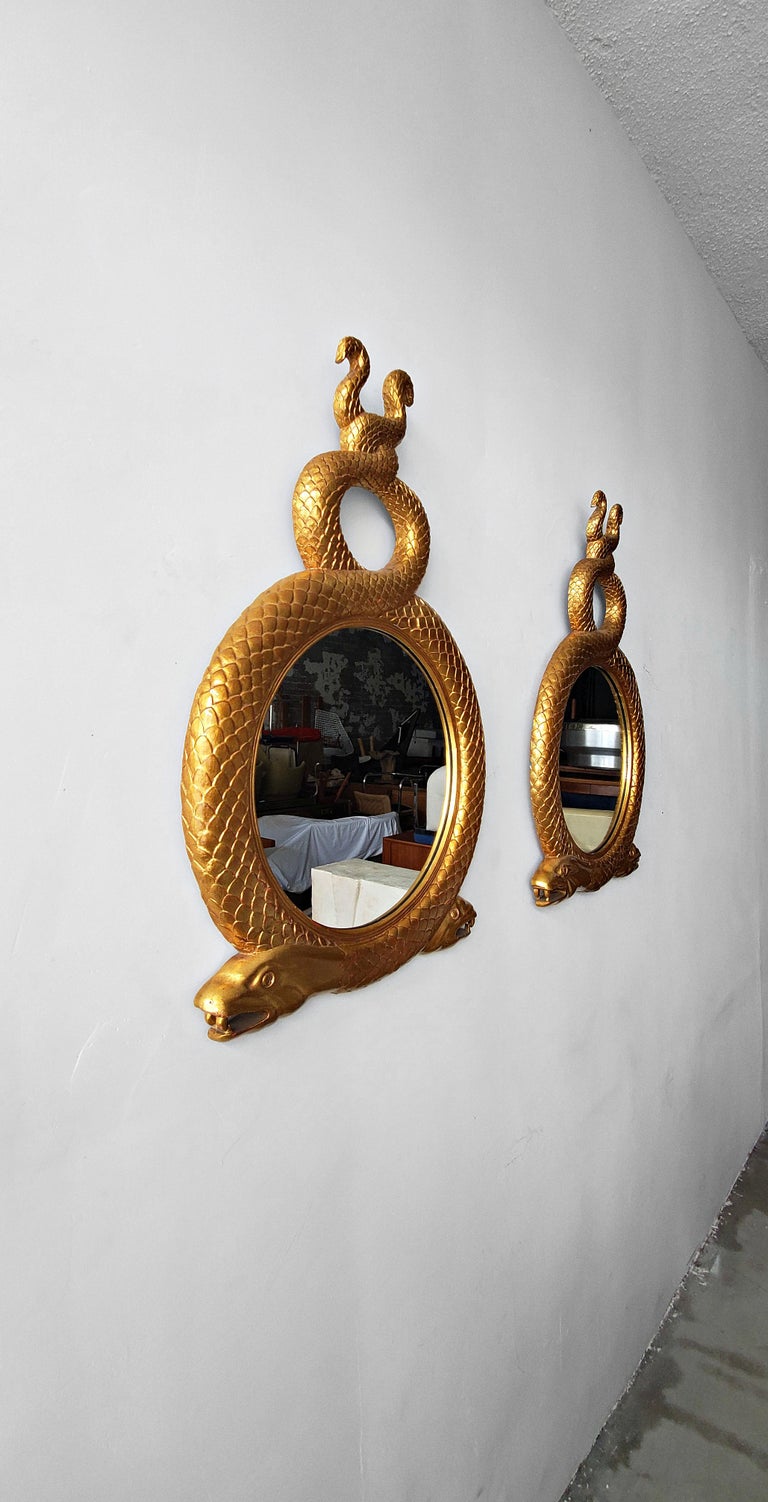 Pair of Vintage Carved Gilt Serpent Snake Wall Mirrors at 1stDibs